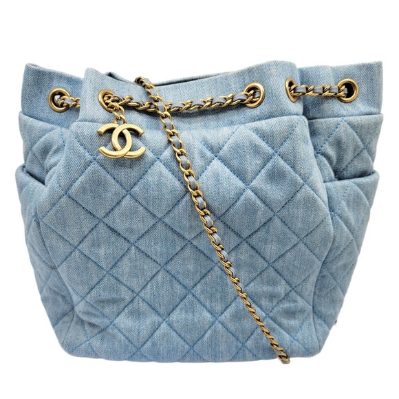 CHANEL | Bags | Chanel Matelasse Denim Blue Chain Shoulder Bucket Bag ...